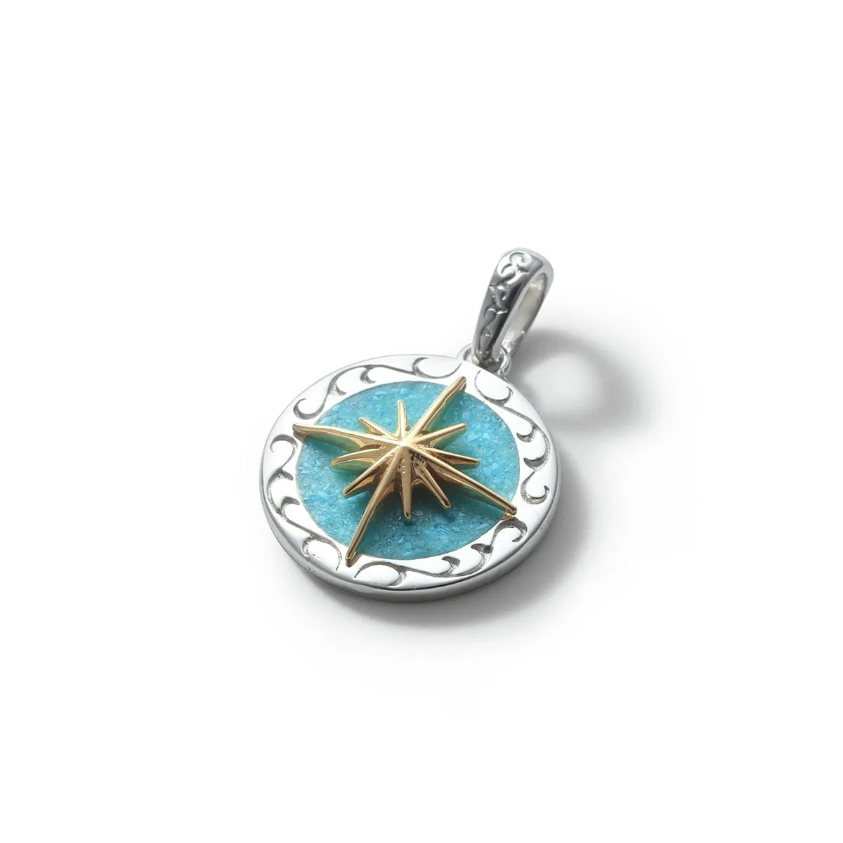 Kingman Turquoise Sun Symbol and Arabesque 24K Gold Plated Pendant ...