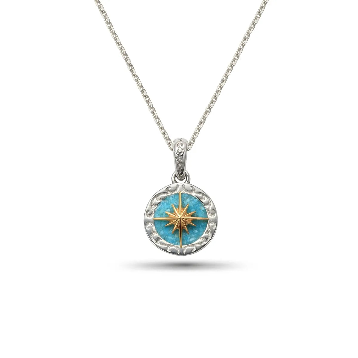 Kingman Turquoise Sun Symbol and Arabesque 24K Gold Plated Pendant, Sm ...