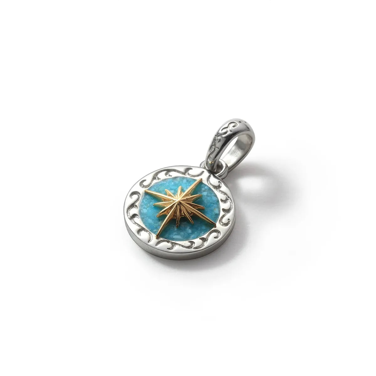 Kingman Turquoise Sun Symbol and Arabesque 24K Gold Plated Pendant, Sm ...